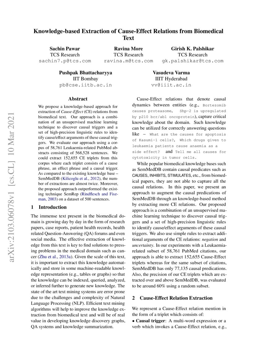 Knowledge Based Extraction Of Cause Effect Relations From Biomedical Text Deepai
