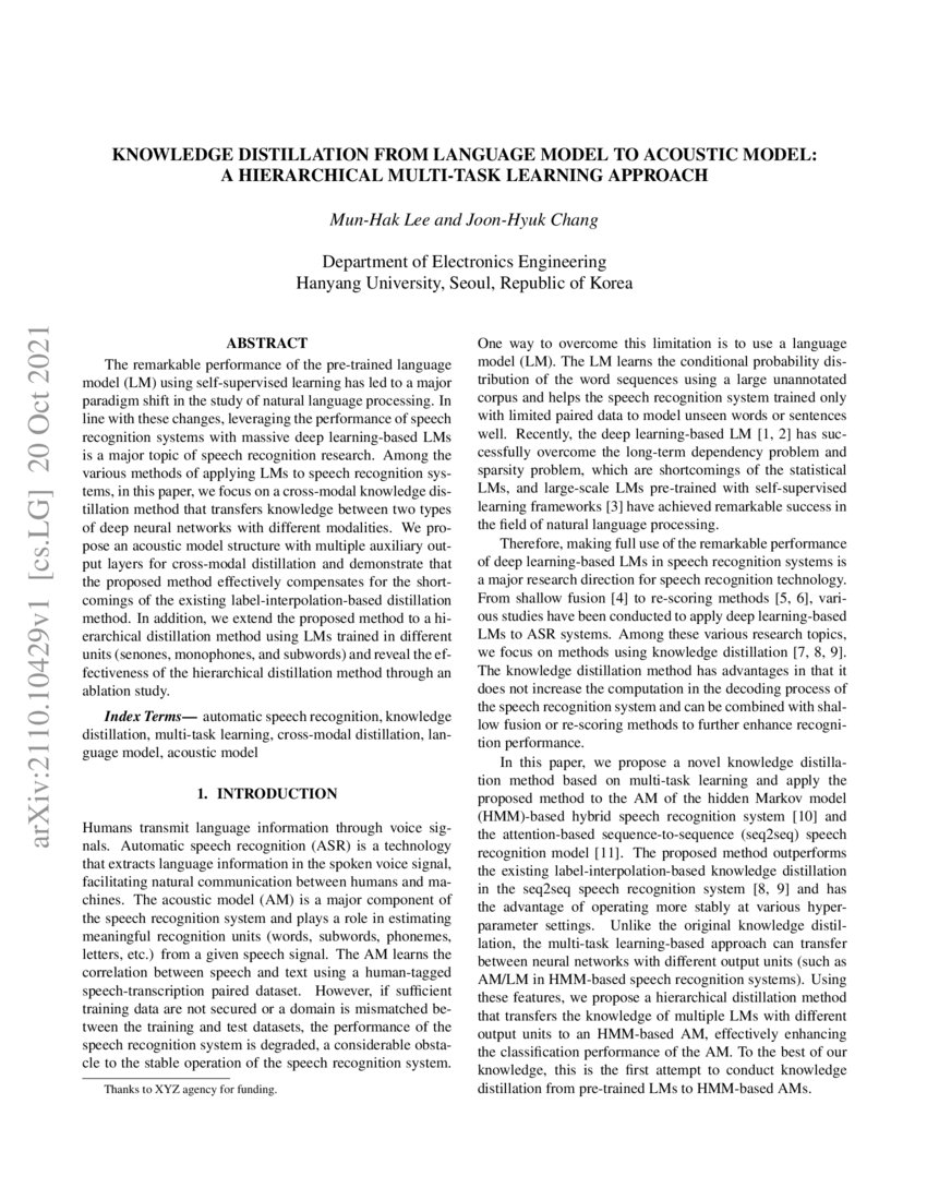 Knowledge distillation from language model to acoustic model: a hierarchical multi-task learning ...