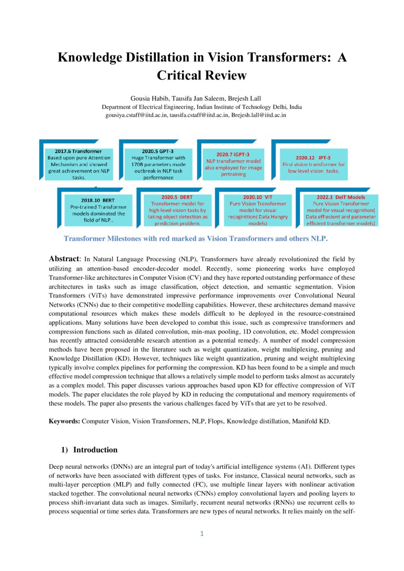 Knowledge Distillation in Vision Transformers: A Critical Review | DeepAI