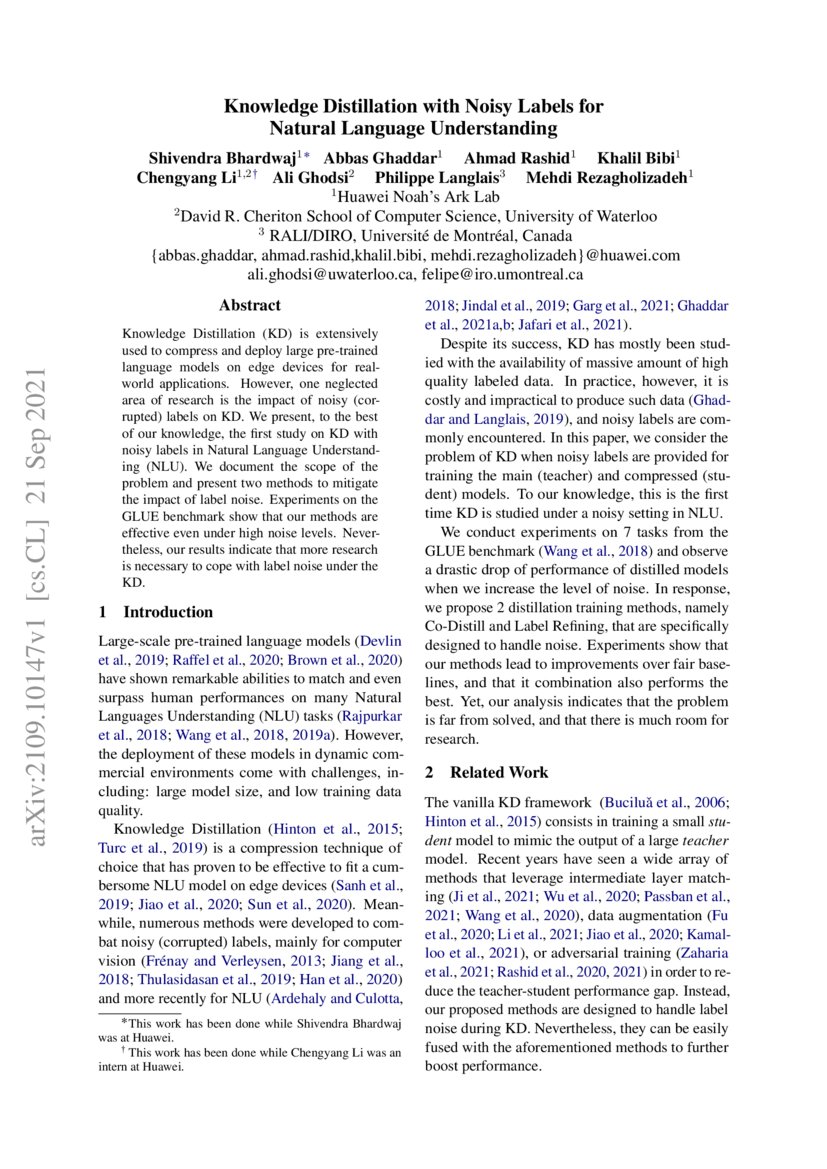 Knowledge Distillation with Noisy Labels for Natural Language ...