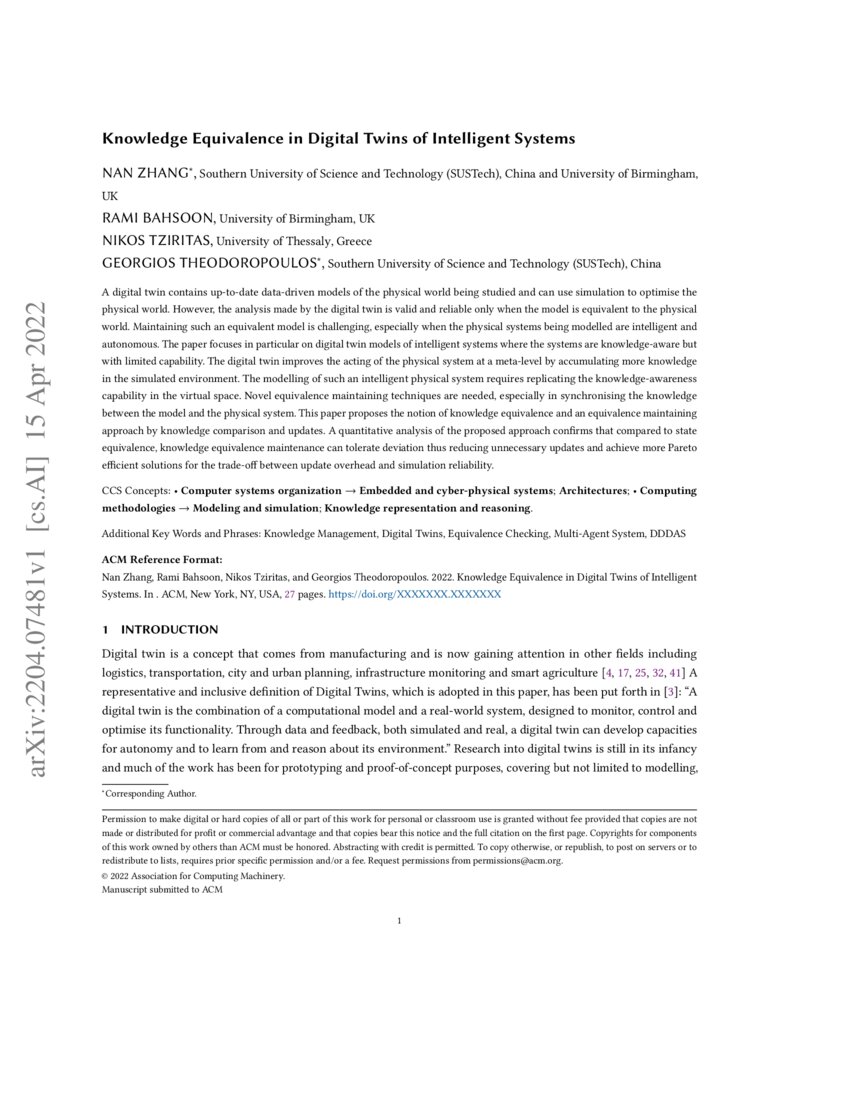 Knowledge Equivalence In Digital Twins Of Intelligent Systems Deepai