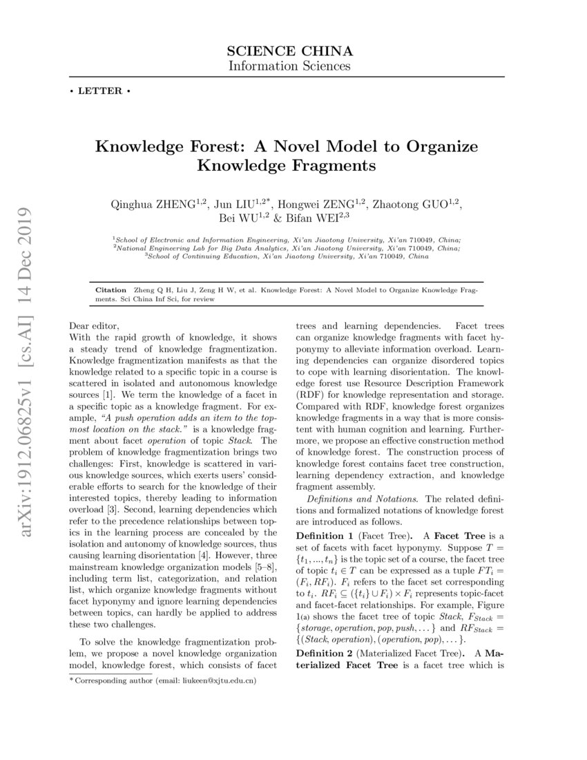 Knowledge forest: a novel model to organize knowledge fragments | DeepAI