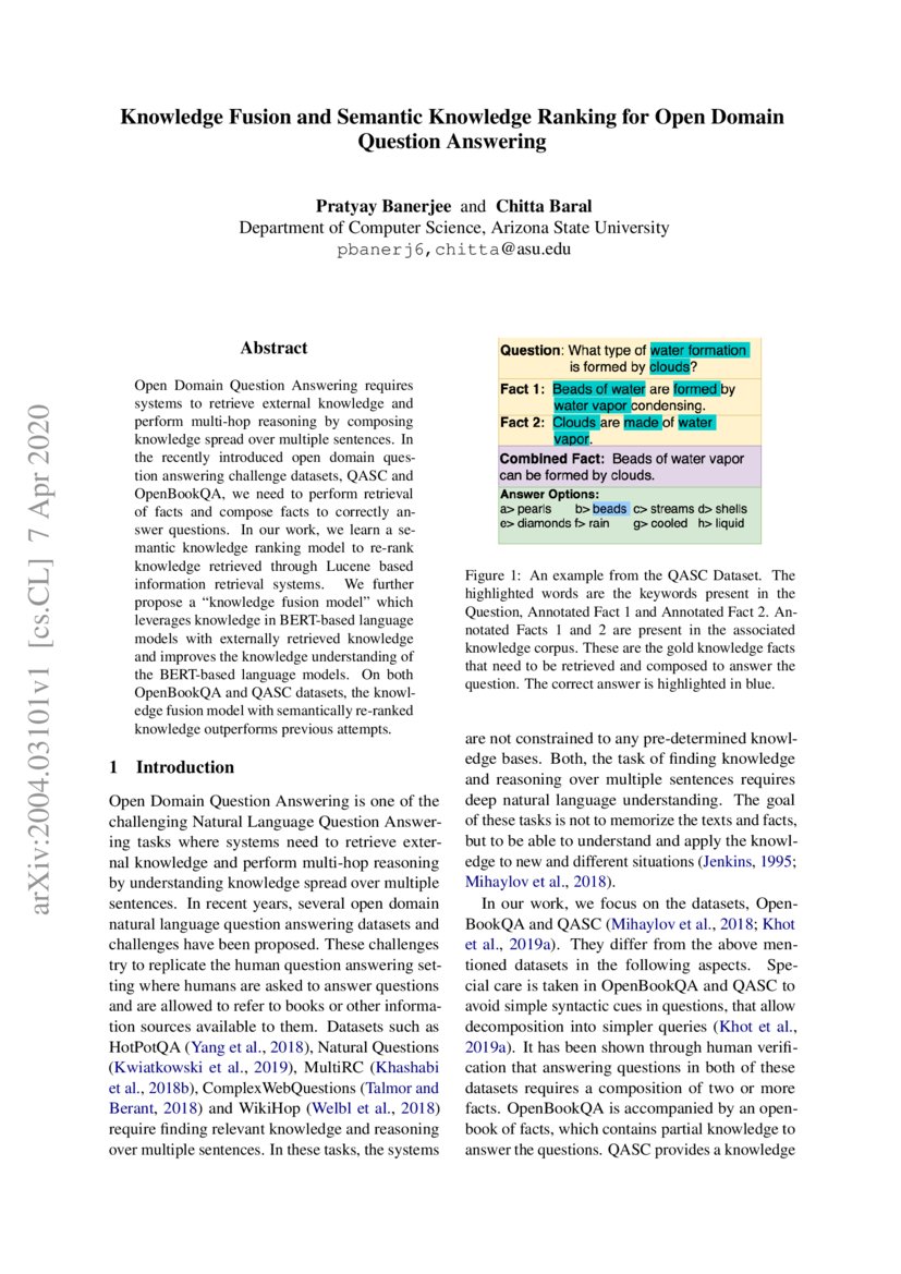 Knowledge Fusion and Semantic Knowledge Ranking for Open Domain Question Answering | DeepAI