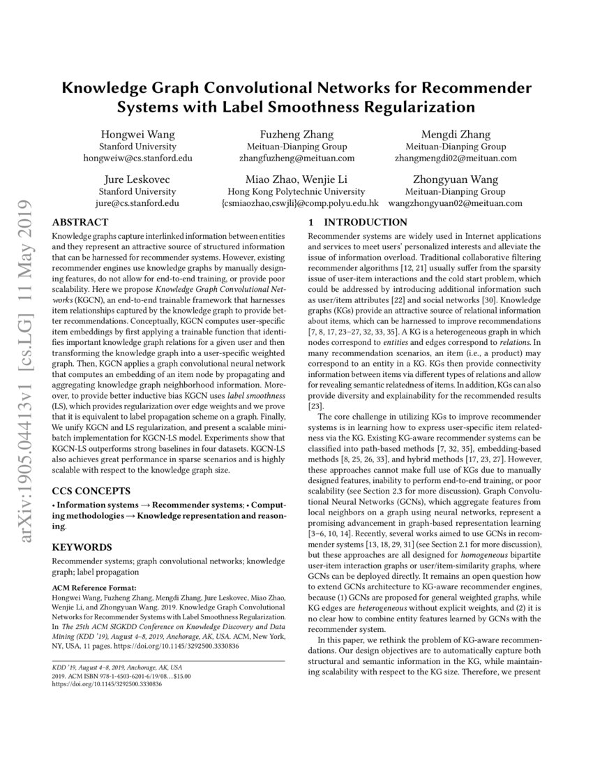 Knowledge Graph Convolutional Networks for Recommender Systems with Label Smoothness ...