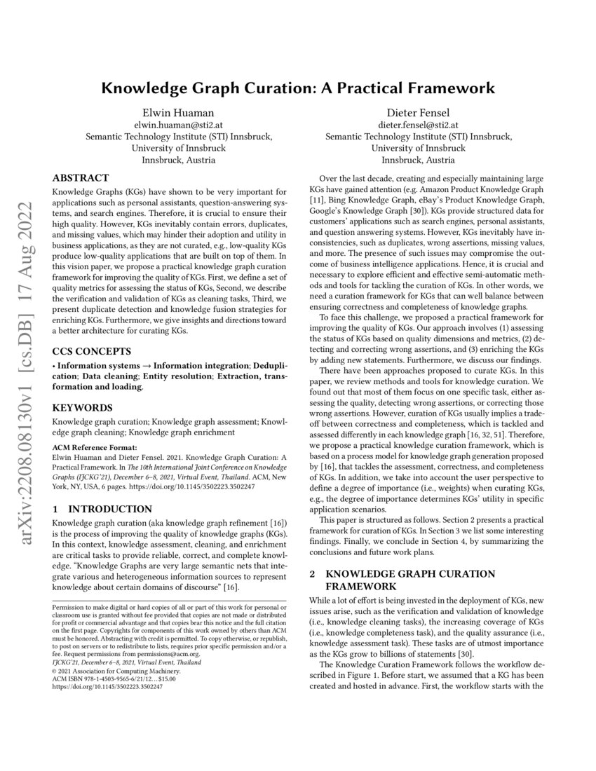 Knowledge Graph Curation: A Practical Framework | DeepAI