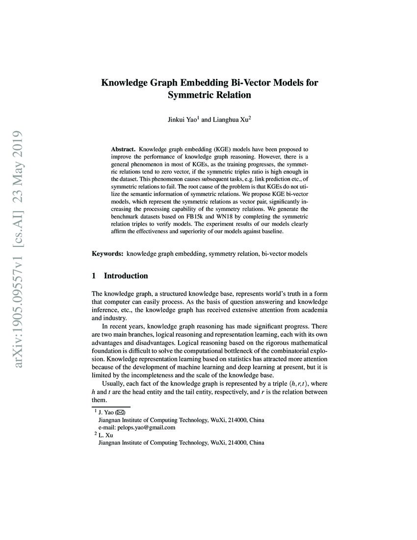 Knowledge Graph Embedding Bi Vector Models For Symmetric Relation Deepai