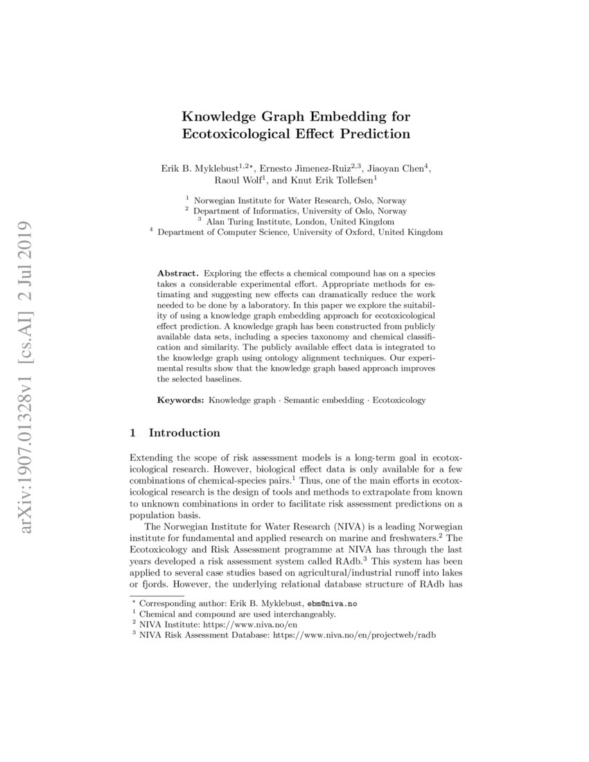 Knowledge Graph Embedding for Ecotoxicological Effect Prediction | DeepAI