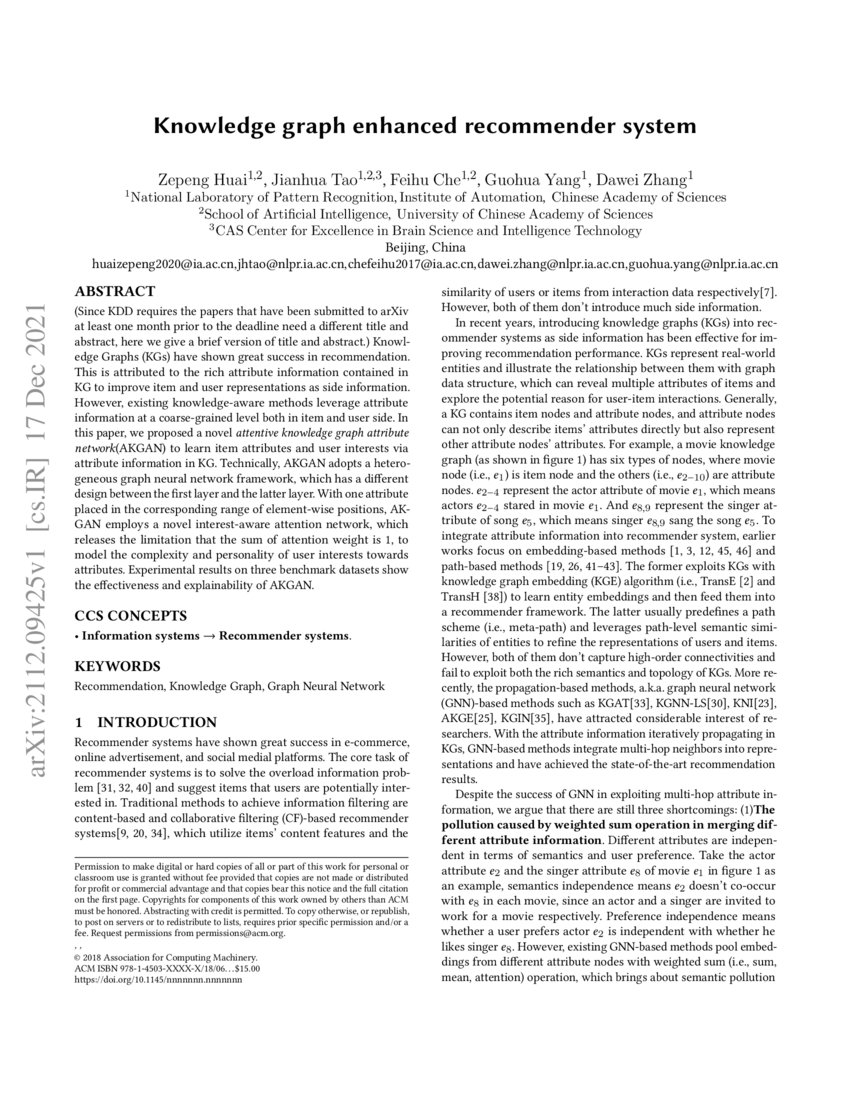 Knowledge graph enhanced recommender system | DeepAI