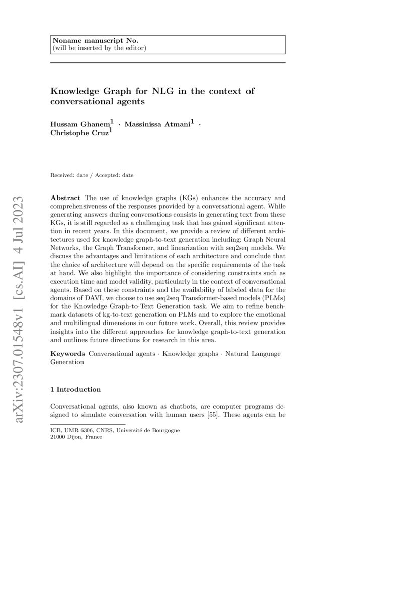 Knowledge Graph for NLG in the context of conversational agents | DeepAI