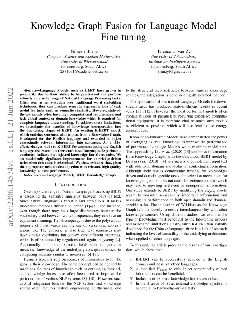 Knowledge Graph Fusion for Language Model Fine-tuning | DeepAI