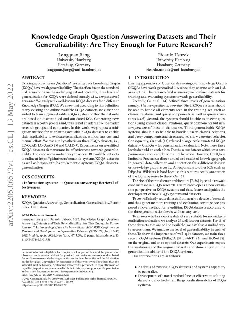 Knowledge Graph Question Answering Datasets and Their Generalizability ...