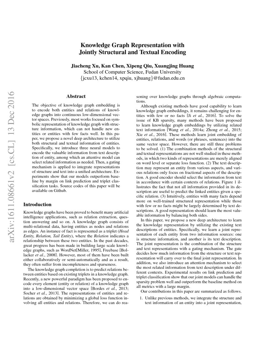 Knowledge Graph Representation With Jointly Structural And Textual Encoding Deepai