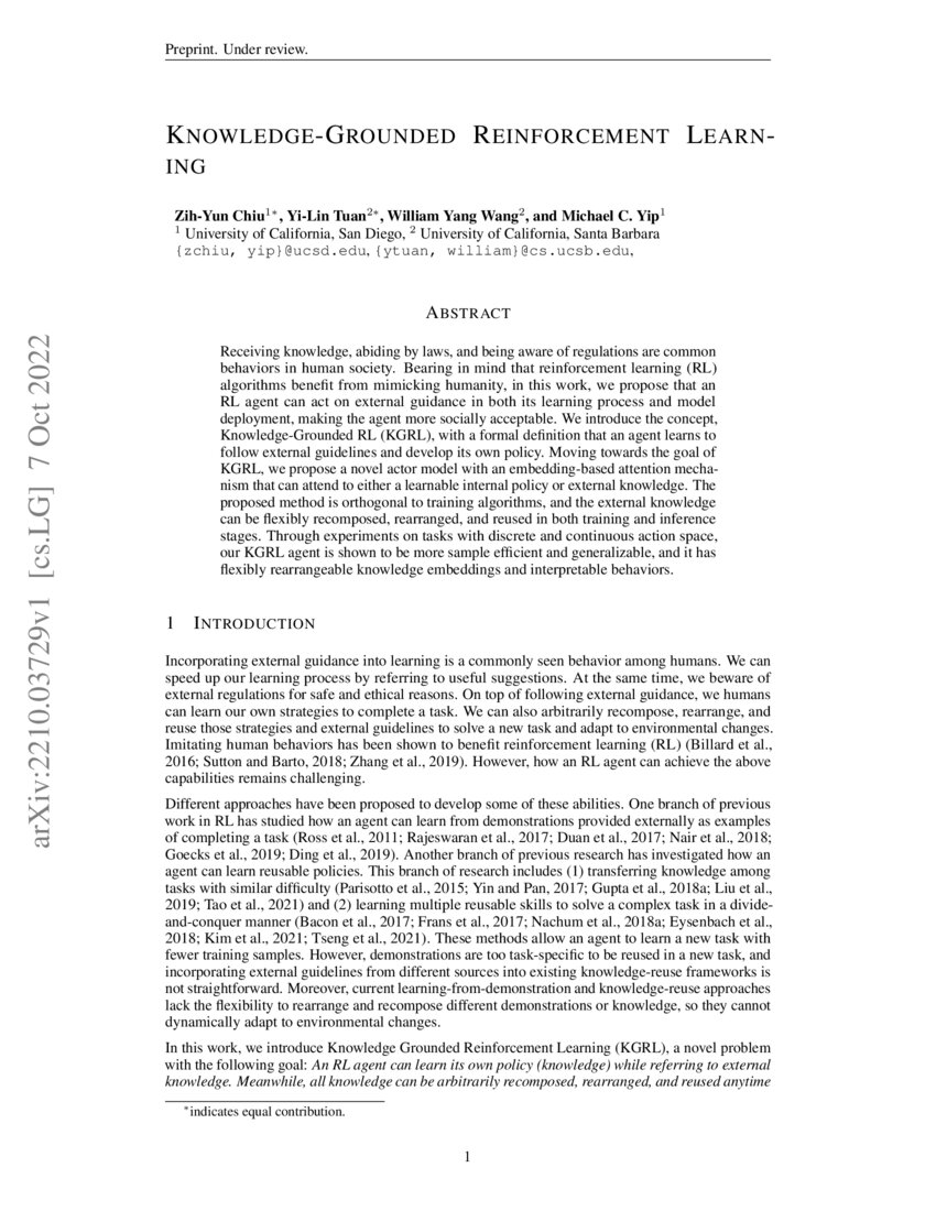 Knowledge-Grounded Reinforcement Learning | DeepAI