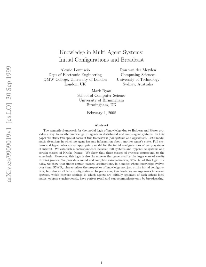 Knowledge in Multi-Agent Systems: Initial Configurations and Broadcast | DeepAI