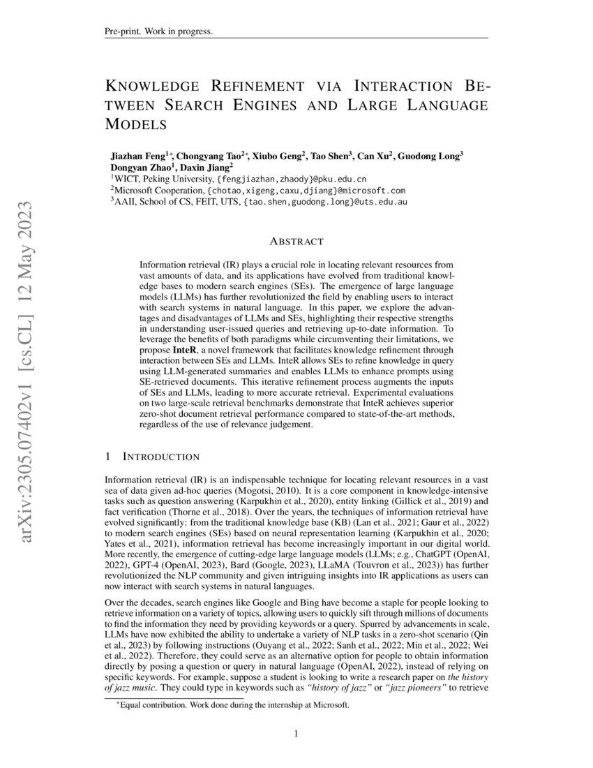 Knowledge Refinement Via Interaction Between Search Engines And Large Language Models Deepai