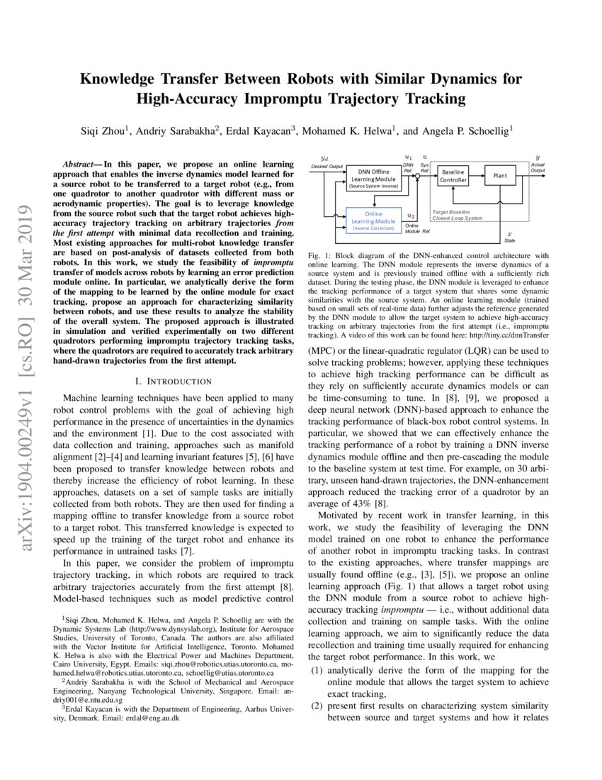 Knowledge Transfer Between Robots with Similar Dynamics for High ...
