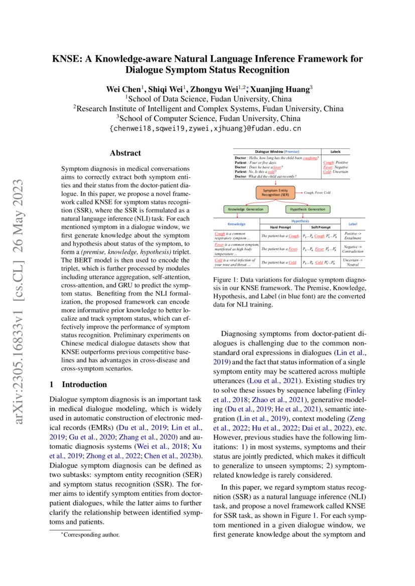 KNSE: A Knowledge-aware Natural Language Inference Framework for Dialogue Symptom Status ...
