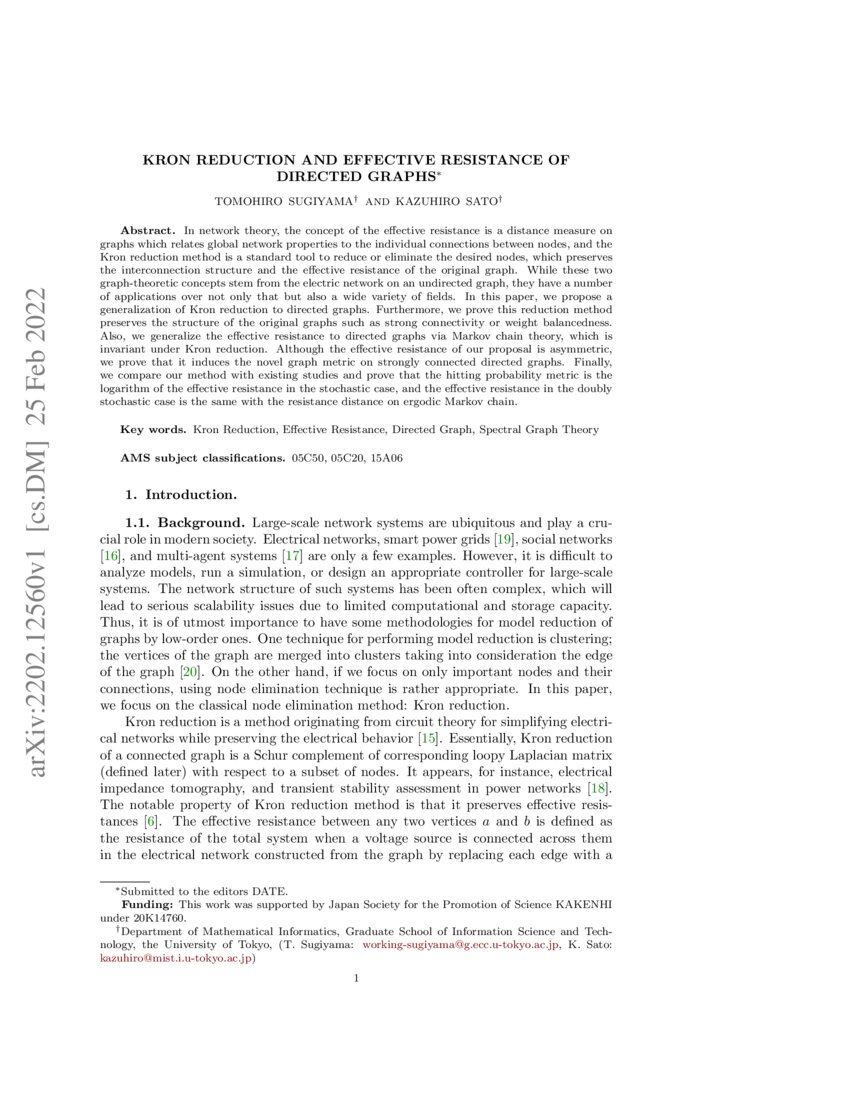 Kron Reduction and Effective Resistance of Directed Graphs | DeepAI
