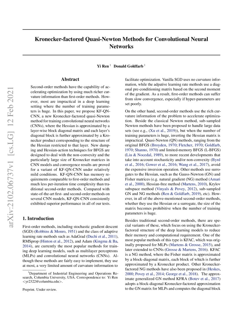 Kronecker Factored Quasi Newton Methods For Convolutional Neural