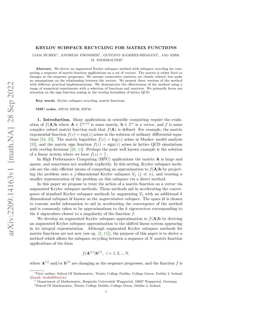 Krylov Subspace Recycling For Matrix Functions Deepai