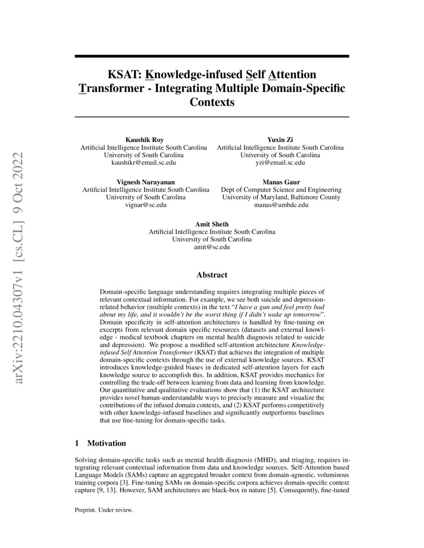 KSAT: Knowledge-infused Self Attention Transformer – Integrating Multiple Domain-Specific ...