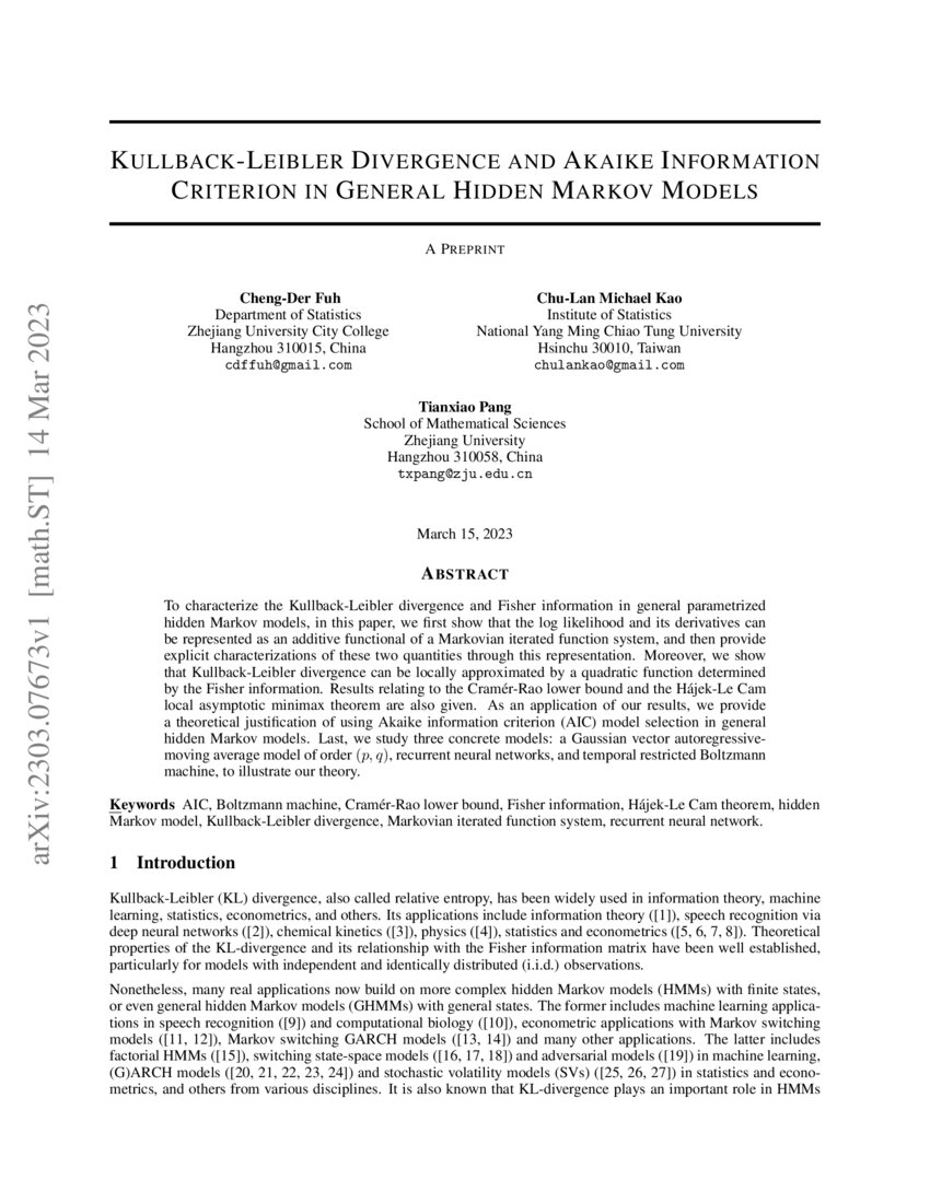 Kullback Leibler Divergence And Akaike Information Criterion In General Hidden Markov Models