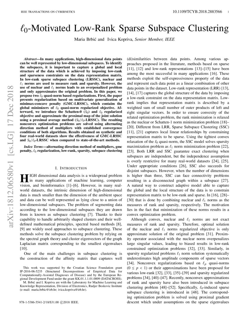 ℓ 0 Motivated Low Rank Sparse Subspace Clustering Deepai