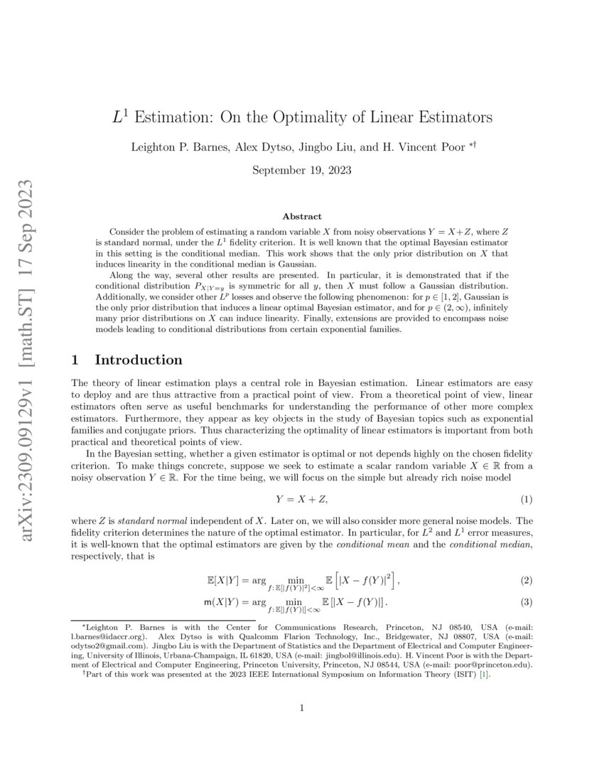 L1 Estimation On The Optimality Of Linear Estimators Deepai 9681