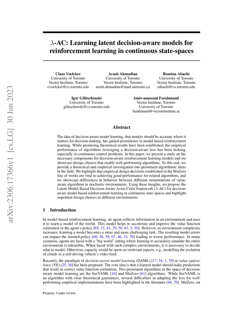 λ Ac Learning Latent Decision Aware Models For Reinforcement Learning In Continuous State