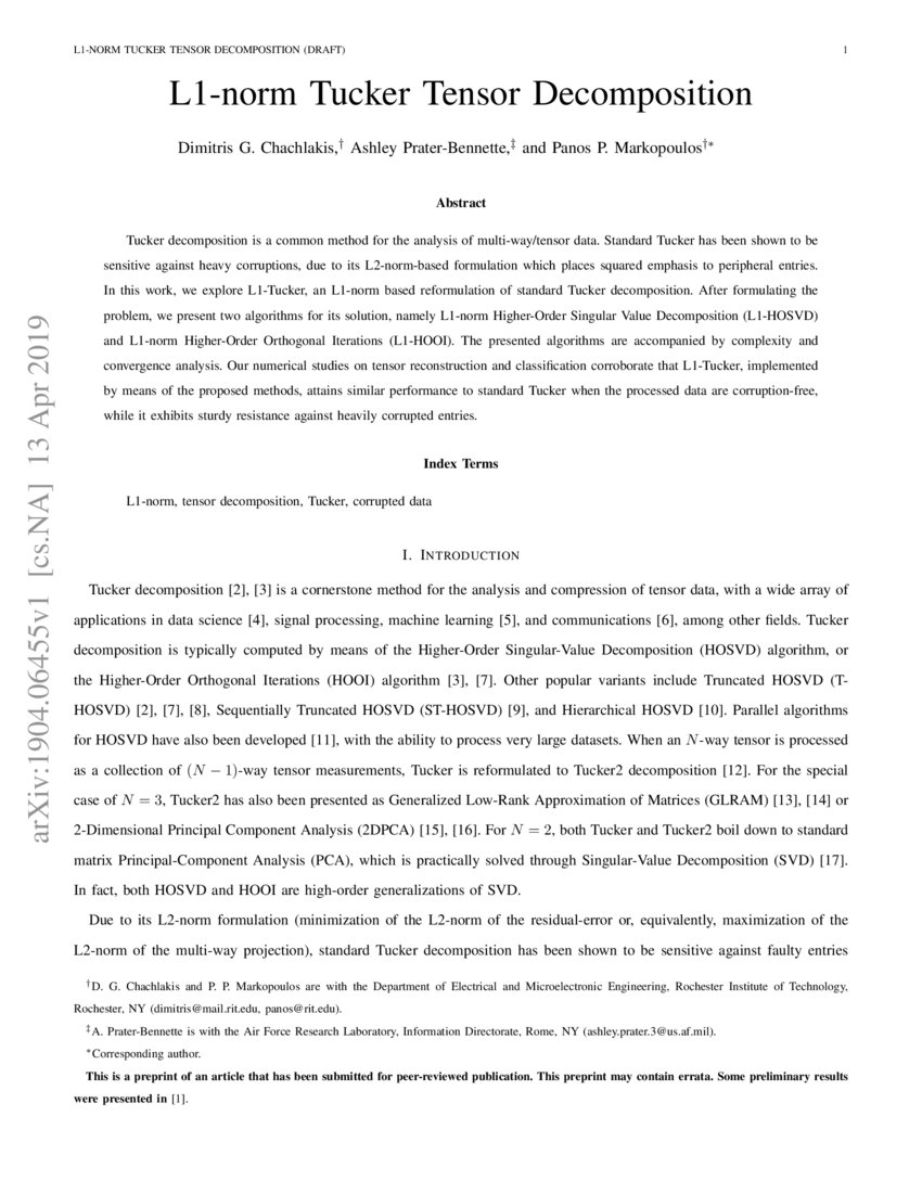 L1-norm Tucker Tensor Decomposition | DeepAI
