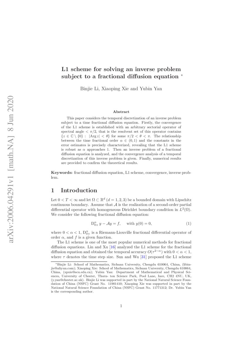L1 Scheme For Solving An Inverse Problem Subject To A Fractional
