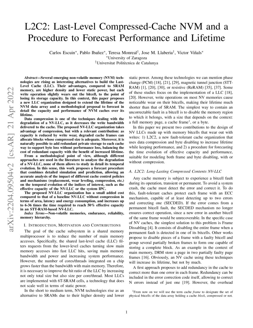 L2C2: Last-Level Compressed-Cache NVM and a Procedure to Forecast ...