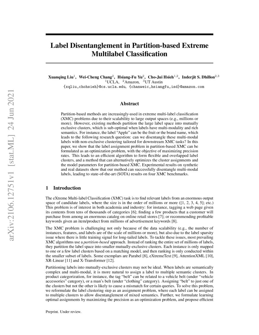 Label Disentanglement in Partition-based Extreme Multilabel Classification | DeepAI