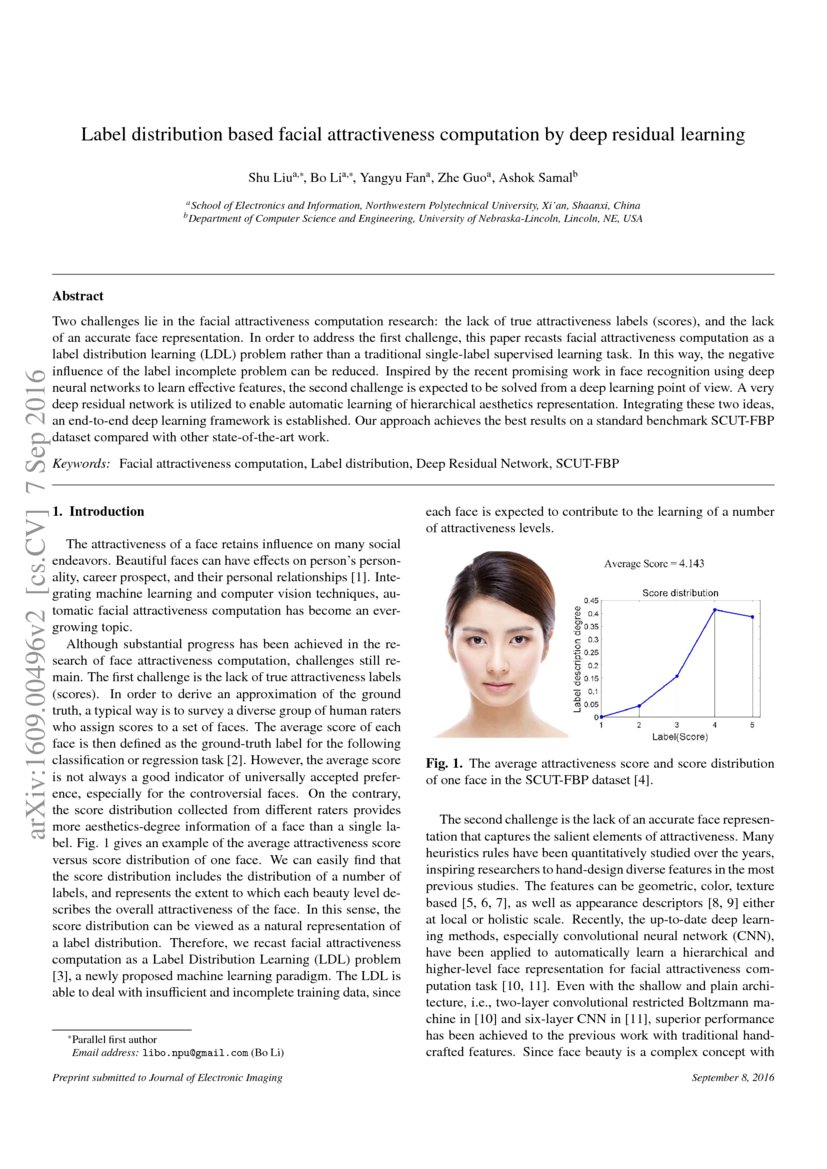 Label distribution based facial attractiveness computation by deep residual learning | DeepAI