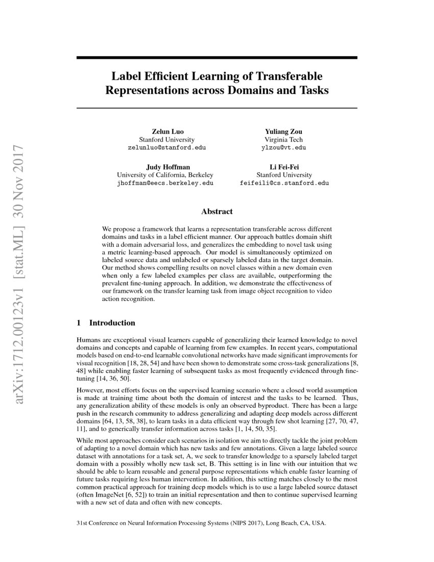 Label Efficient Learning of Transferable Representations across Domains and Tasks | DeepAI