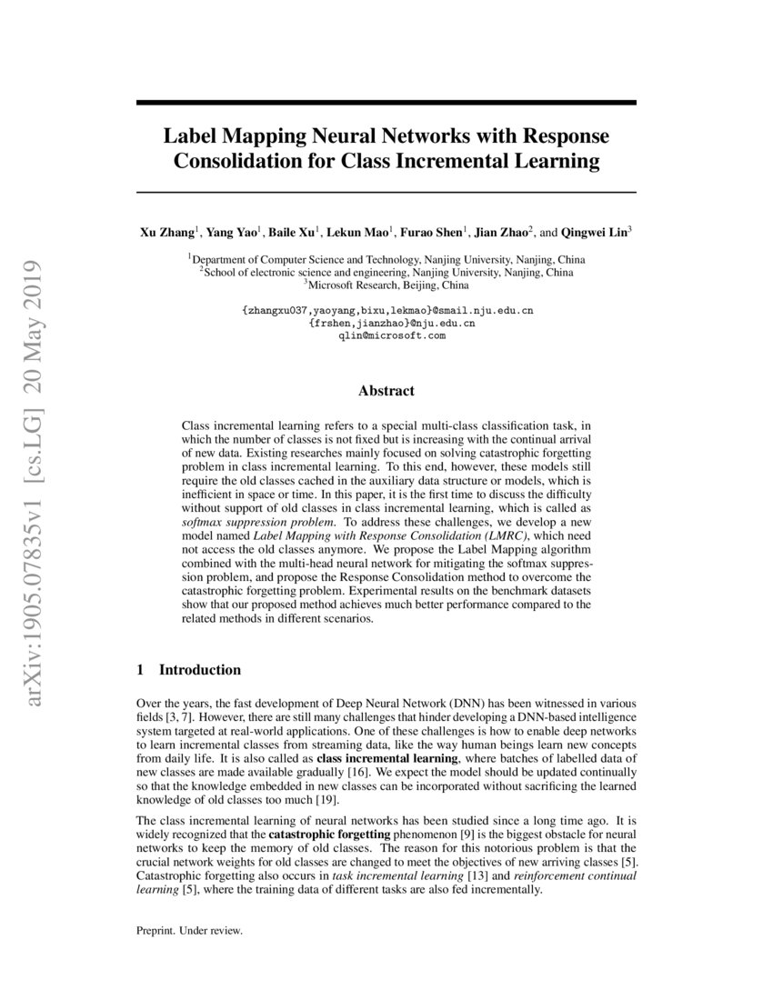 Label Mapping Neural Networks with Response Consolidation for Class ...