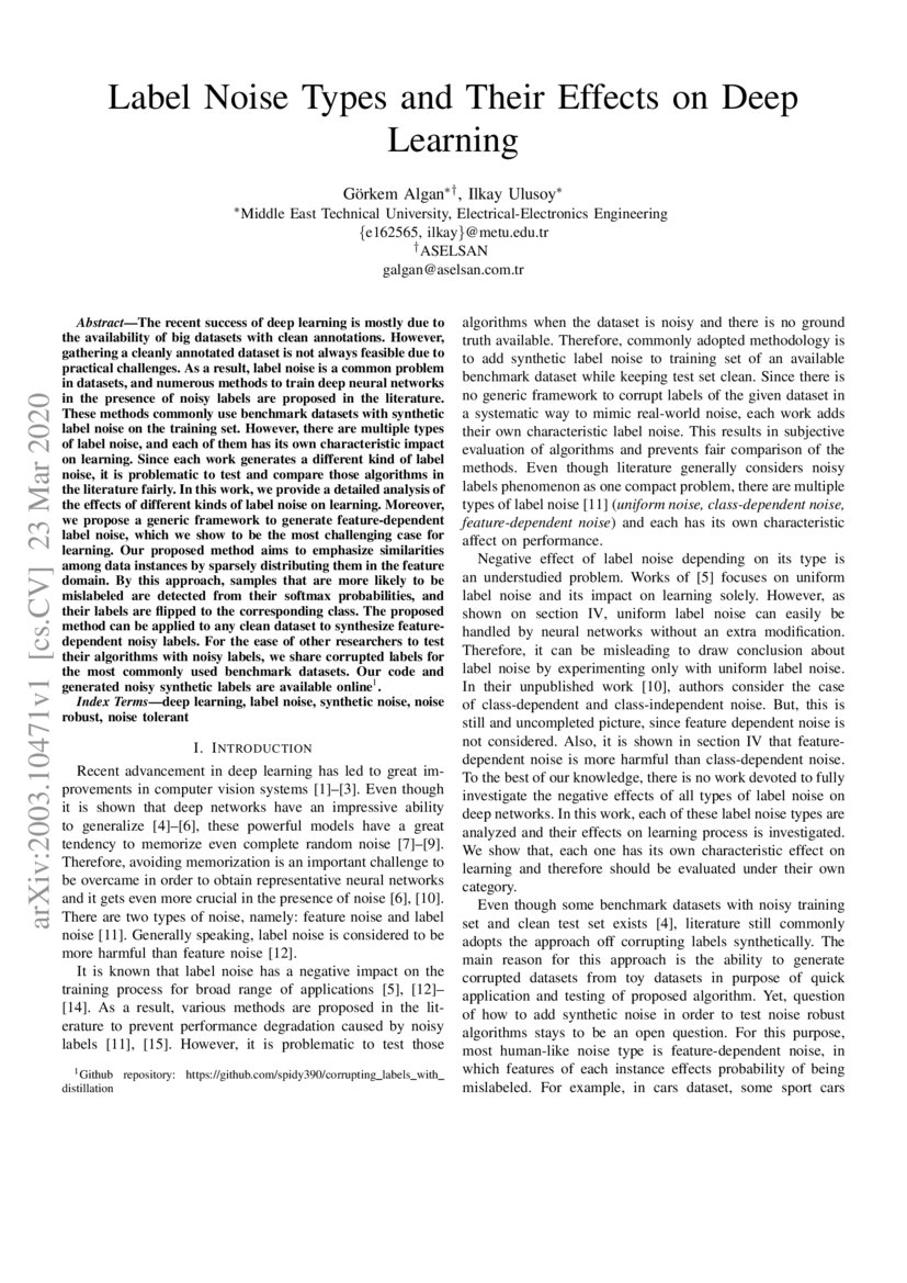 Label Noise Types and Their Effects on Deep Learning | DeepAI