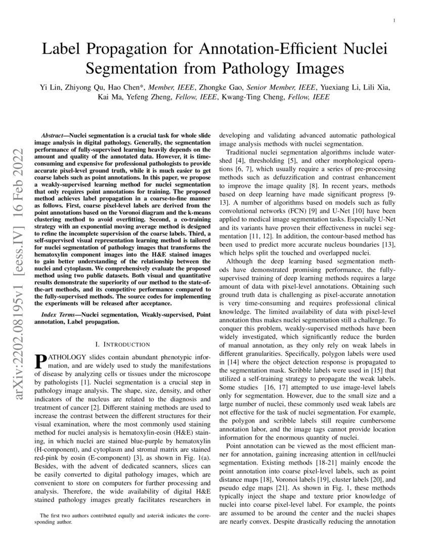 Label Propagation For Annotation Efficient Nuclei Segmentation From