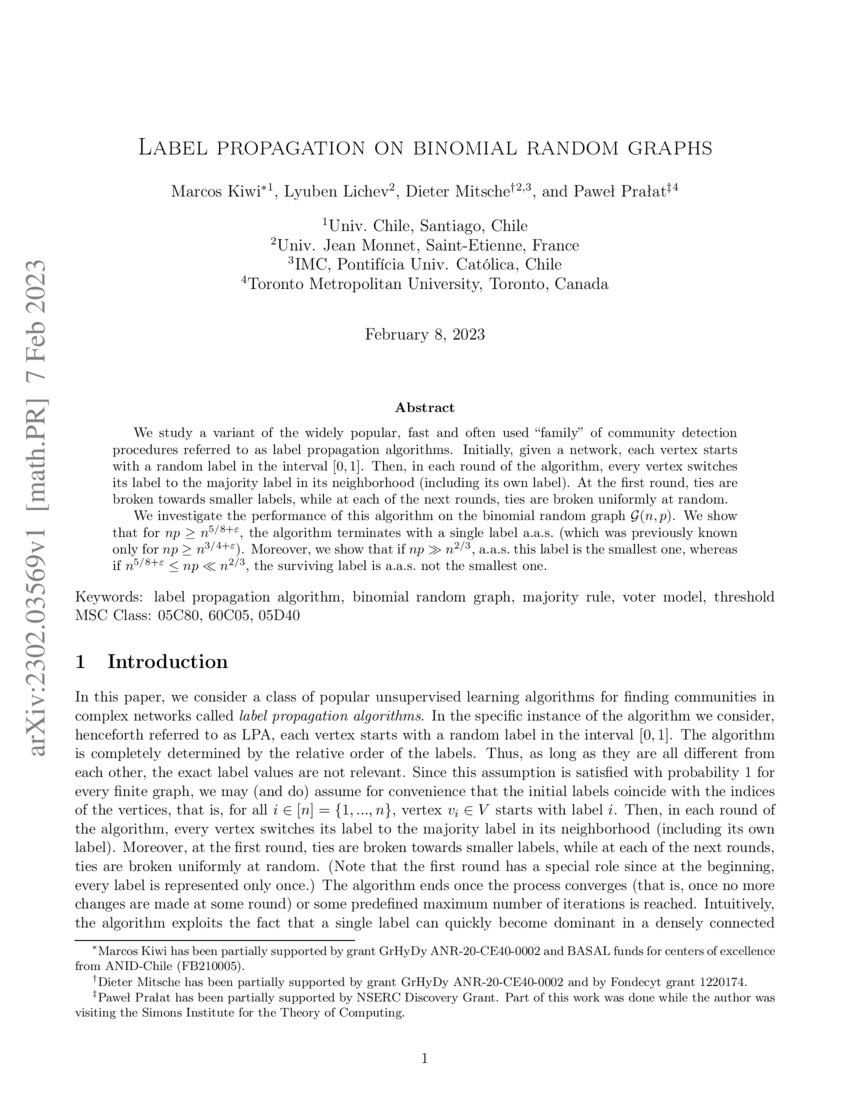 Label Propagation On Binomial Random Graphs Deepai