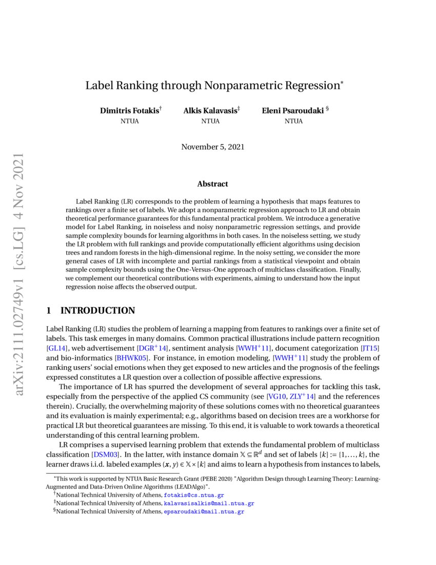 Label Ranking Through Nonparametric Regression Deepai