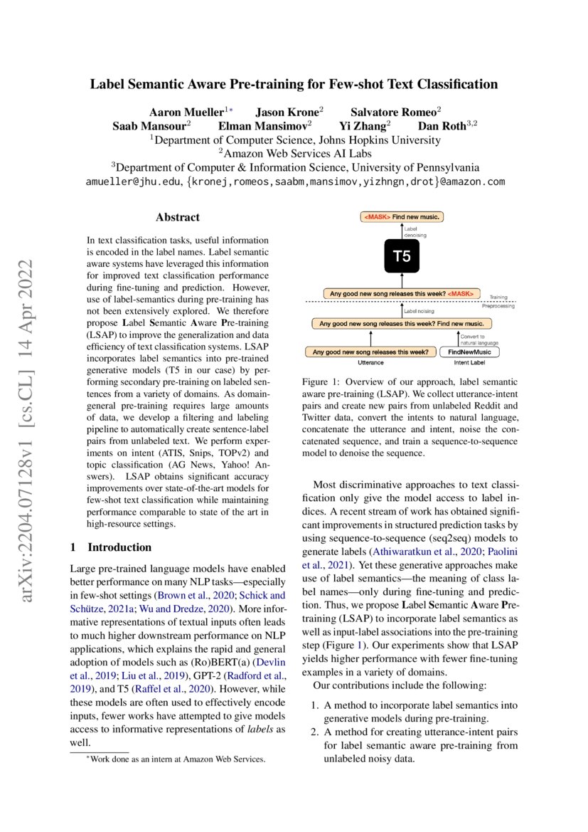 Label Semantic Aware Pre-training for Few-shot Text Classification | DeepAI