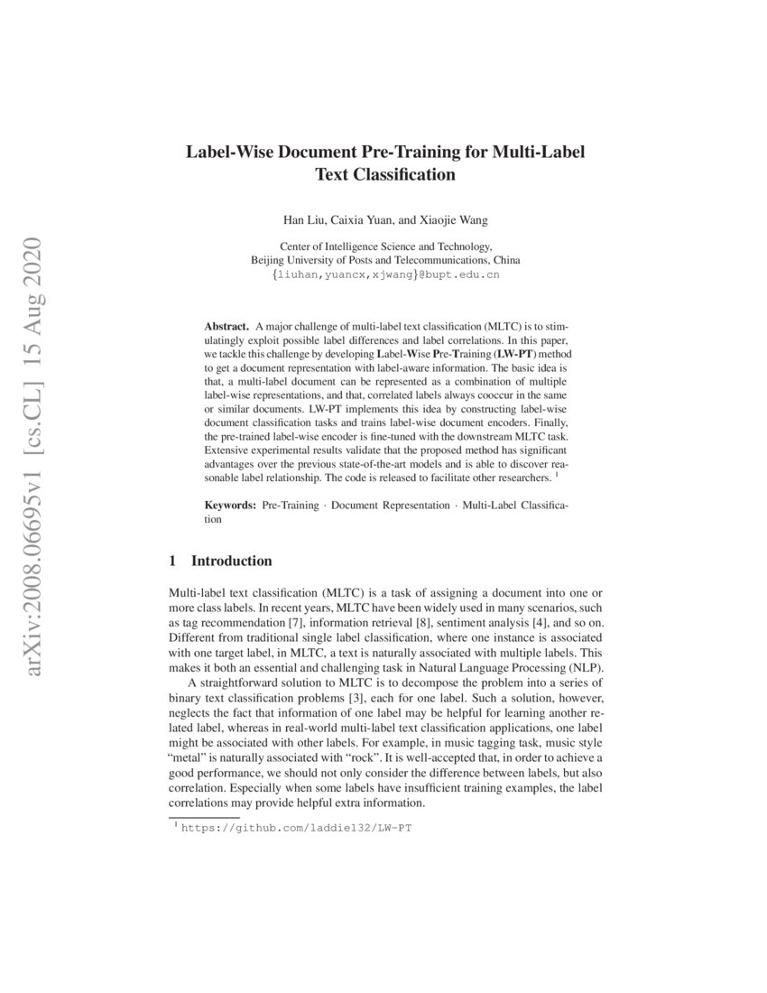 Label-Wise Document Pre-Training for Multi-Label Text Classification | DeepAI