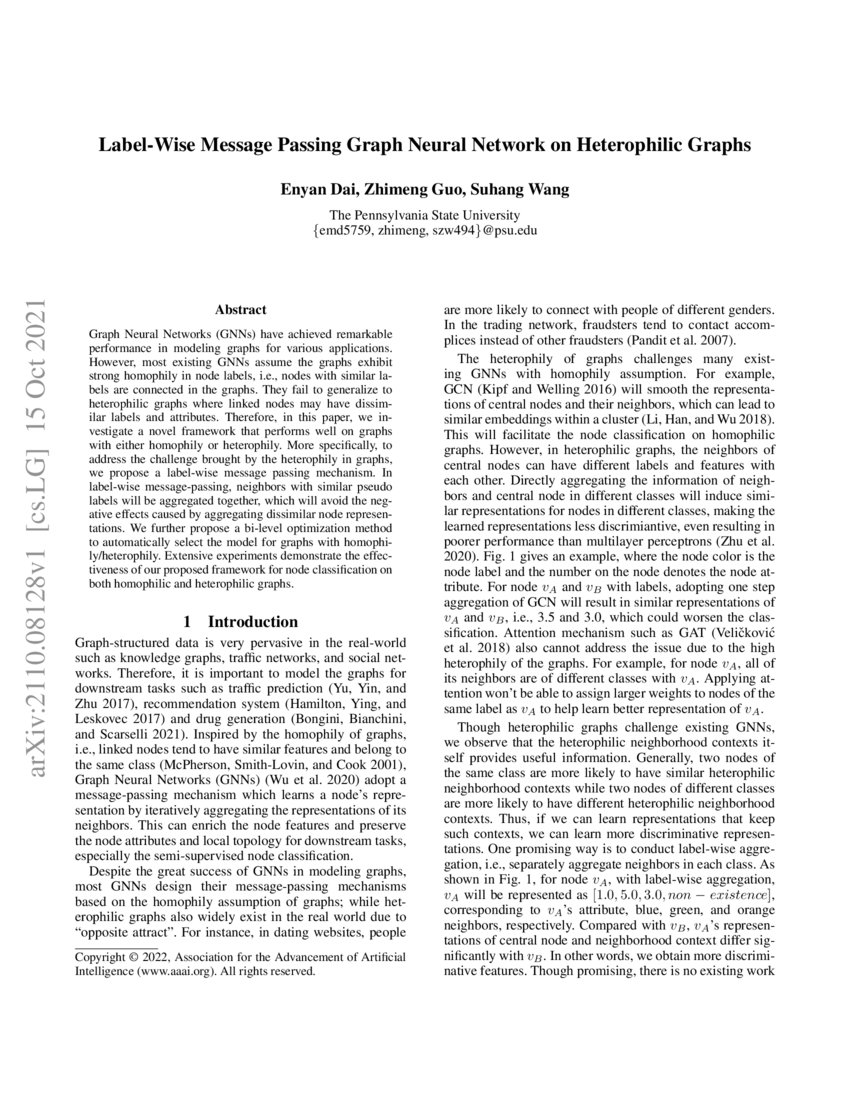 Label-Wise Message Passing Graph Neural Network on Heterophilic Graphs | DeepAI