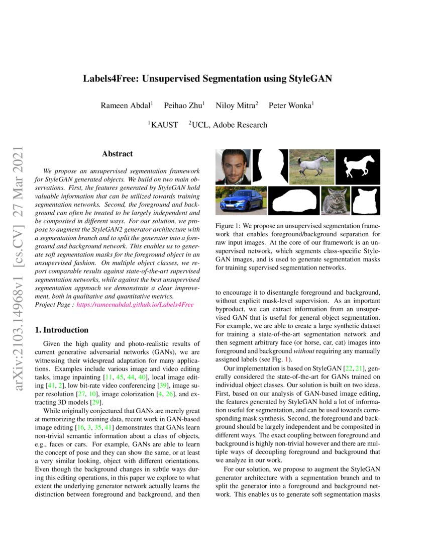 Labels4Free: Unsupervised Segmentation using StyleGAN | DeepAI
