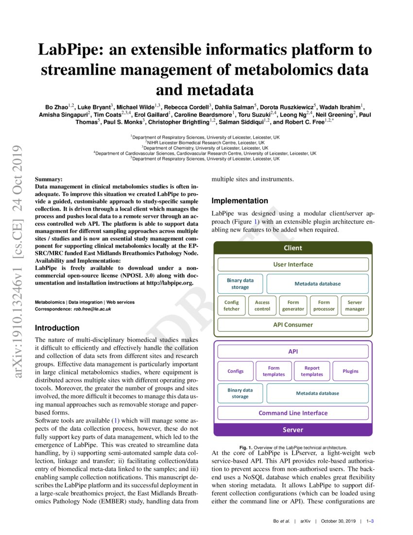 Labpipe An Extensible Informatics Platform To Streamline Management Of Metabolomics Data And
