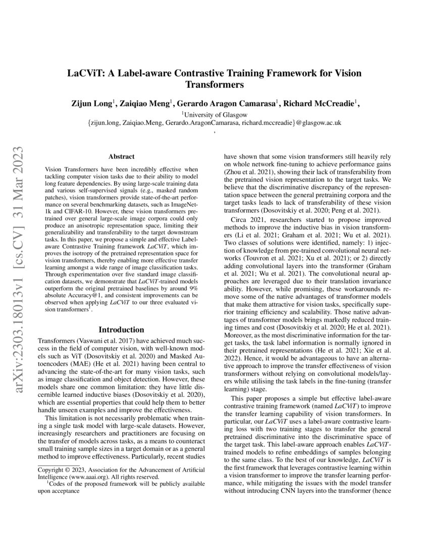LaCViT: A Label-aware Contrastive Training Framework for Vision ...