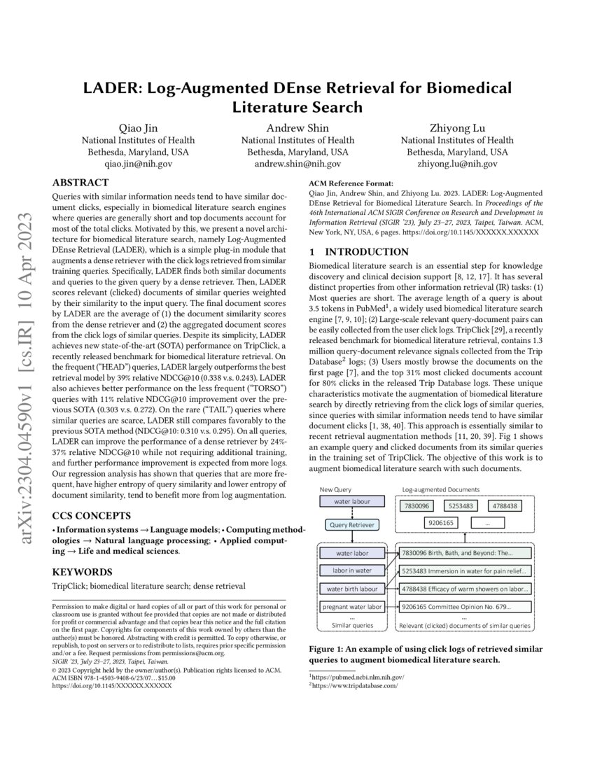 LADER: Log-Augmented DEnse Retrieval for Biomedical Literature Search ...