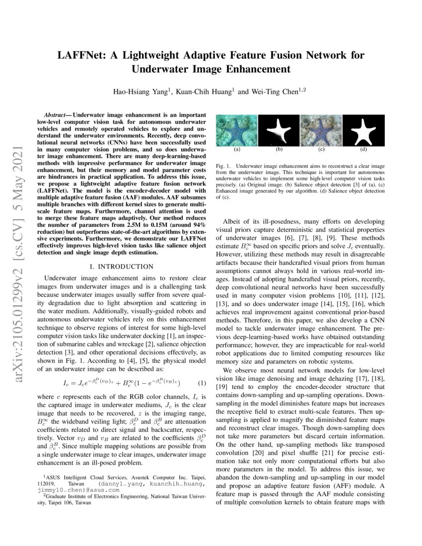LAFFNet: A Lightweight Adaptive Feature Fusion Network for Underwater Image Enhancement | DeepAI