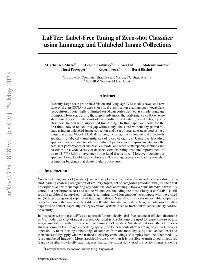 Lafter Label Free Tuning Of Zero Shot Classifier Using Language And Unlabeled Image Collections