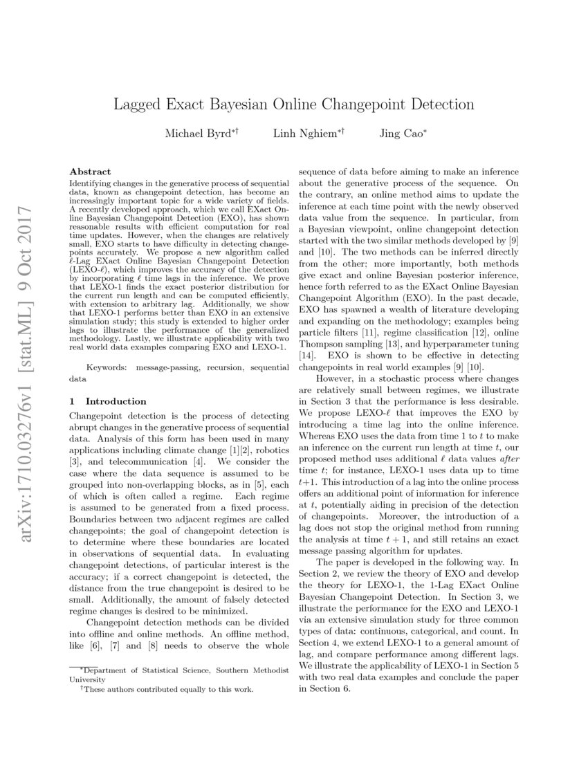 Lagged Exact Bayesian Online Changepoint Detection | DeepAI